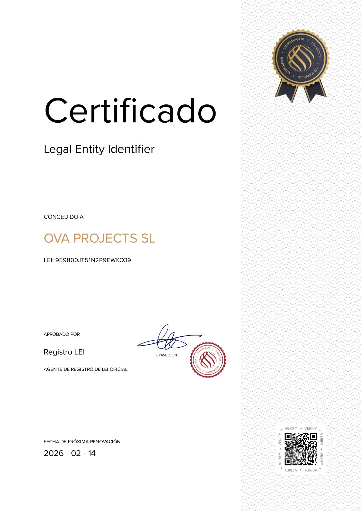LEI Certificate - OVA projects